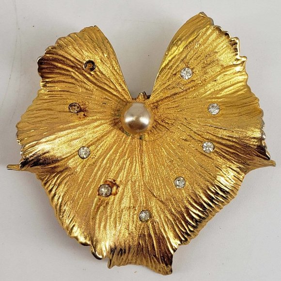Coro | Jewelry | Vintage Coro Gold Tone Crystal Jeweled Leaf Shape Pin ...